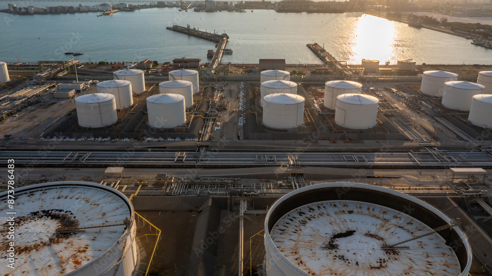 Aerial view oil and gas depot industrial facility for storage logistic ...