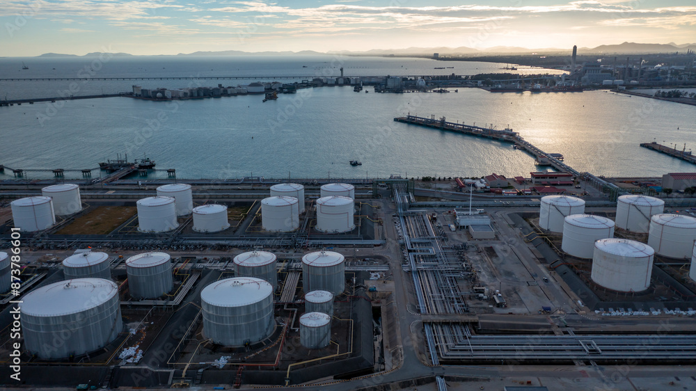 Aerial view oil and gas depot industrial facility for storage logistic ...