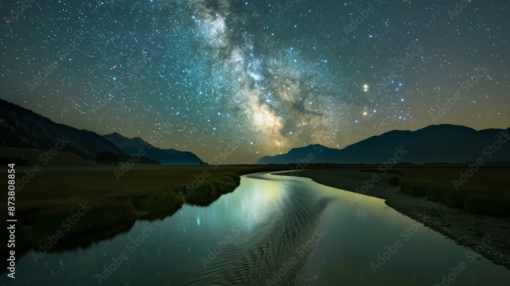 A tranquil nature reserve with bioluminescent plants and a crystalclear ...