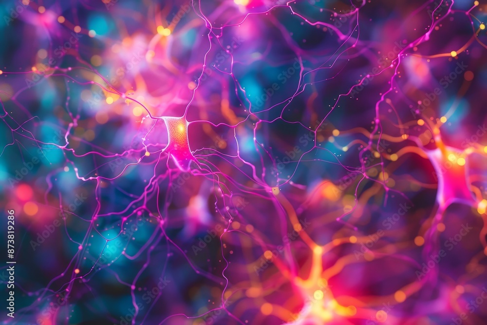 Detailed abstract neural network diagram displayed as a close-up ...