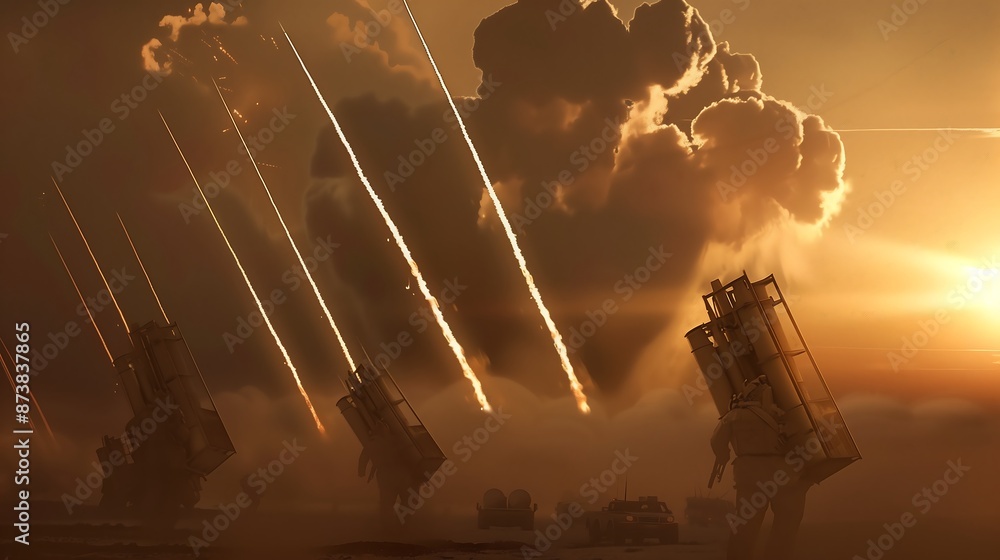 Armored Vehicles and Missile Launches During Intense Night Warfare ...