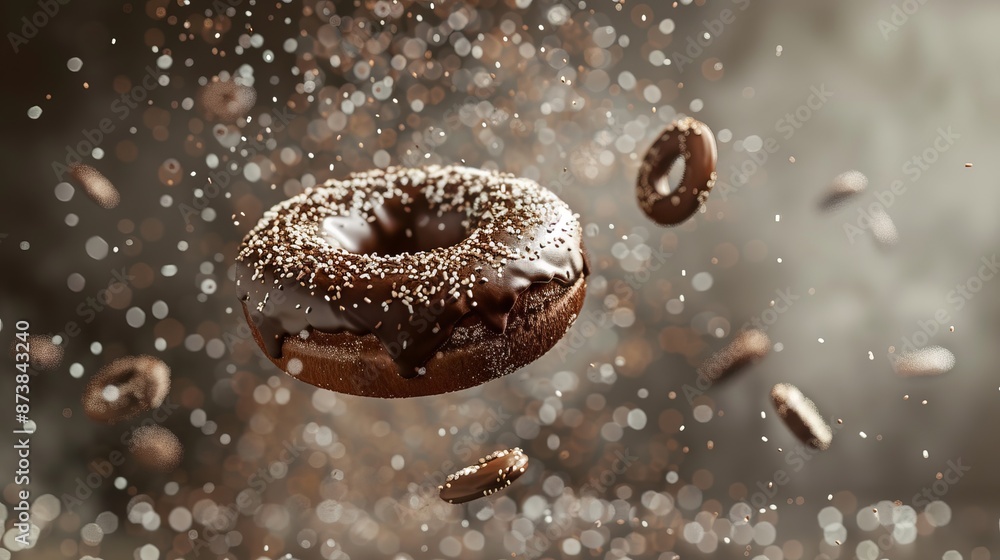 3D rendering of a chocolate donut with chocolate icing and sugar ...