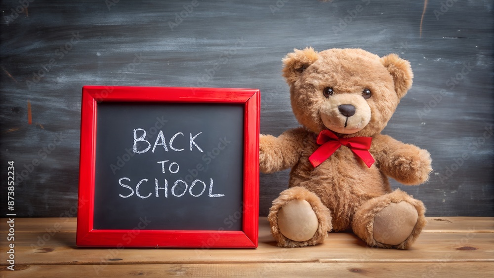 Teddy Bear Holding Red Frame with Back to School Chalk Message on ...