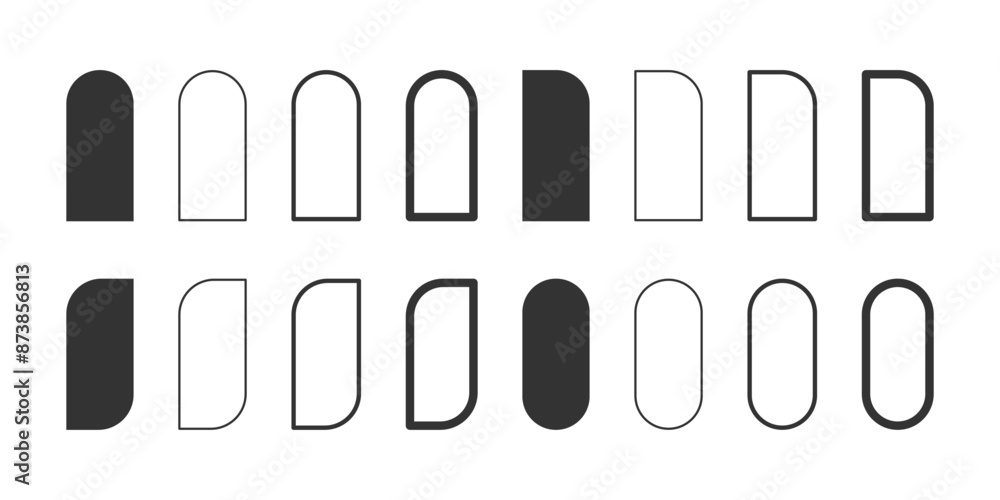 Set of arch, half arch, leaf and double arc shapes and frames ...