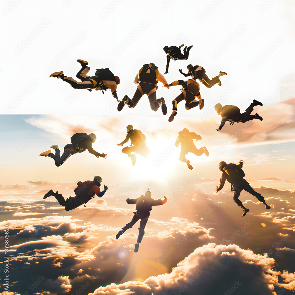 skydiving group at the sunset skydivers make a formation above the ...