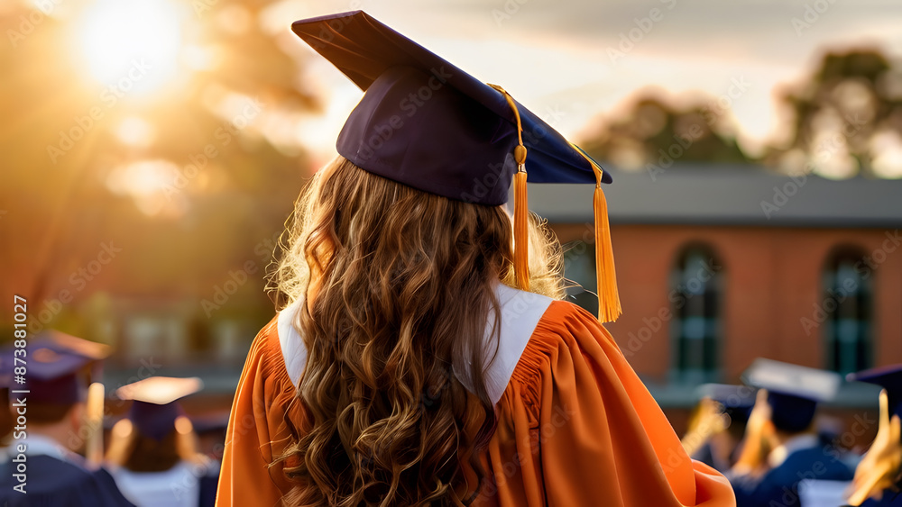 girl student wearing graduation cap and gown during her university ...
