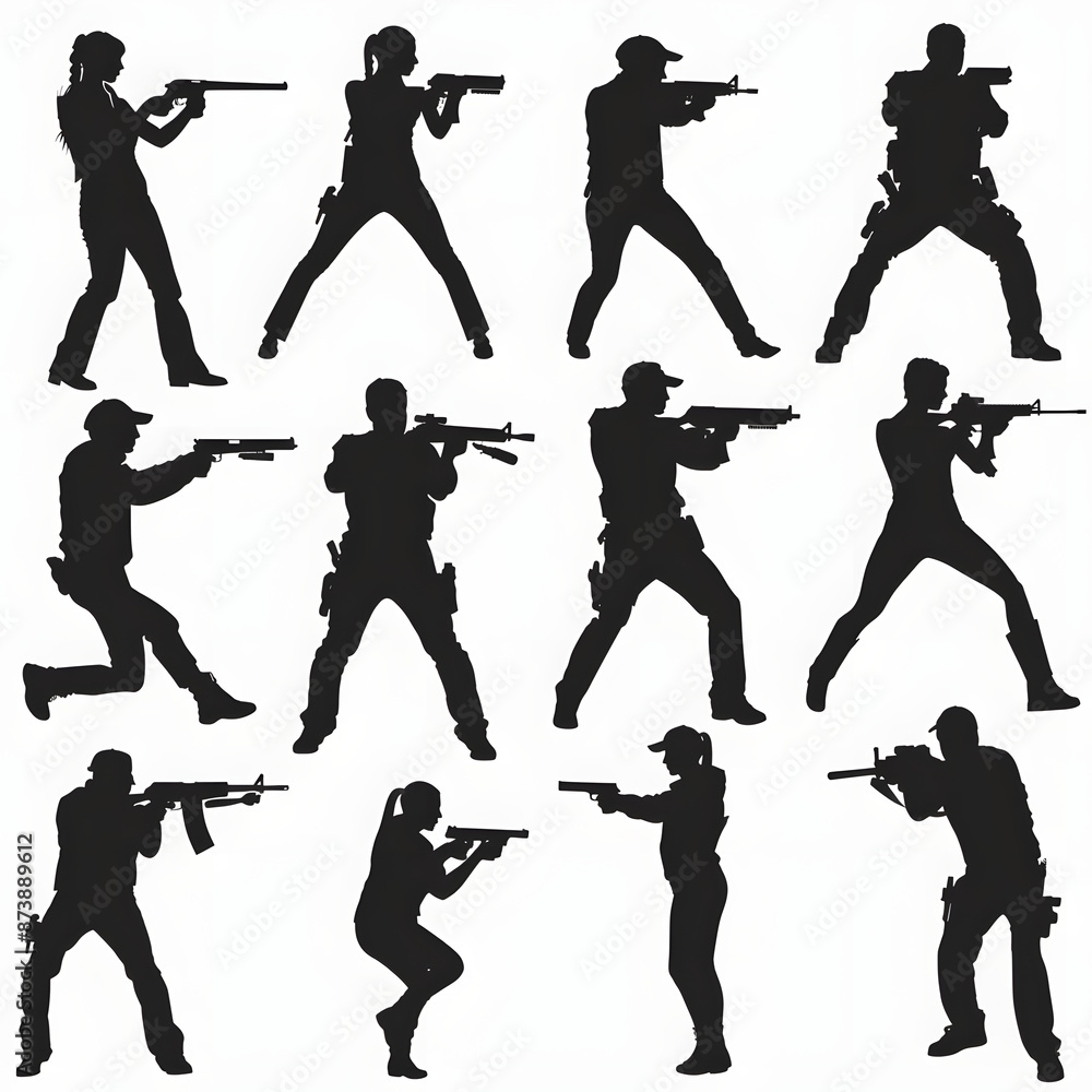 pistol shooting sport silhouette collection set. air pistol, handgun ...