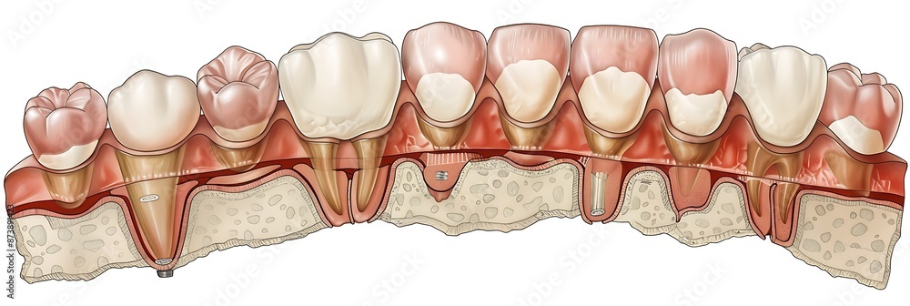 ภาพประกอบสต็อก A detailed technical drawing showcasing a dental bridge ...