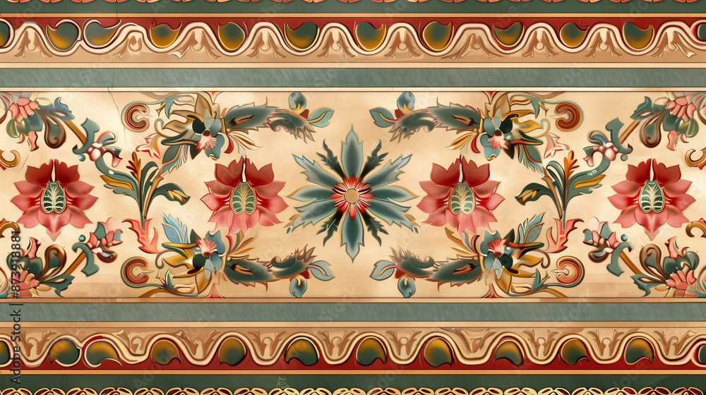 The elements of the traditional Mughal border are distinguished by ...