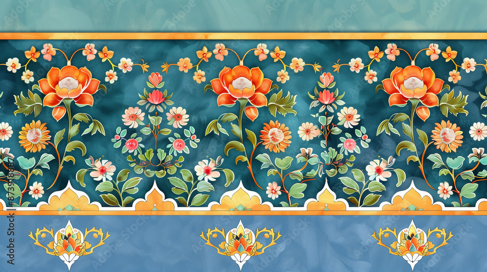 The elements of the traditional Mughal border are distinguished by ...