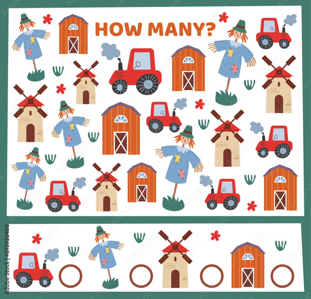 Cute farm animals. Preschool kids worksheet. Workbook test. Rural ...