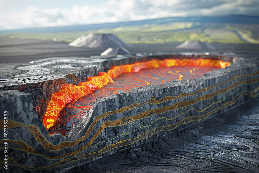Cross-section of earth showing magma chamber and volcanic activity. Stock Illustration | Adobe Stock