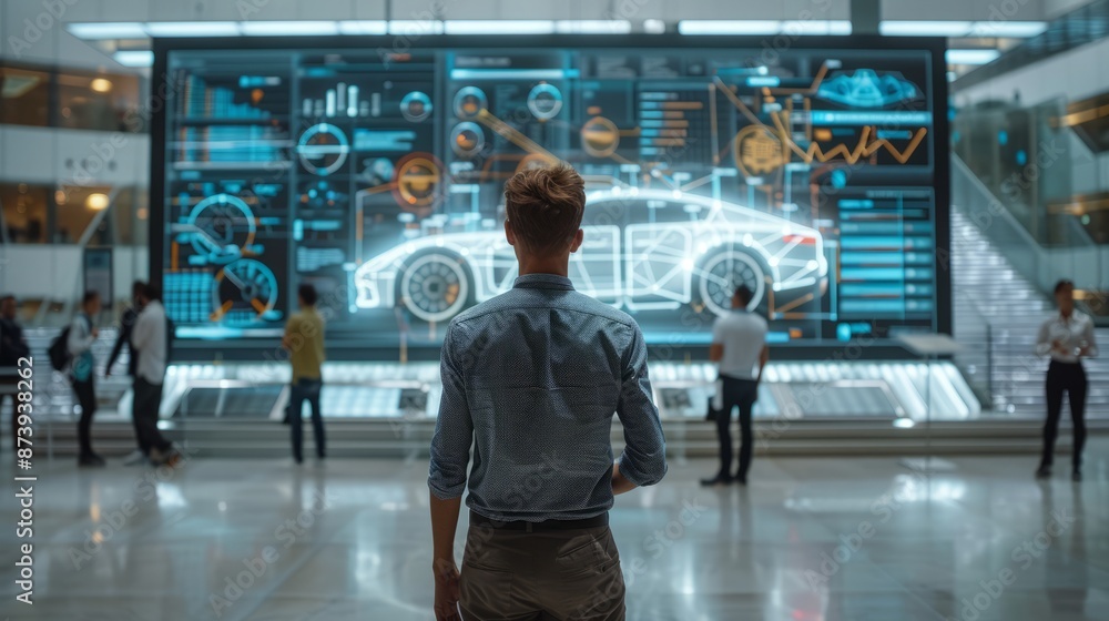 The global technology conference is illuminated by a large screen ...