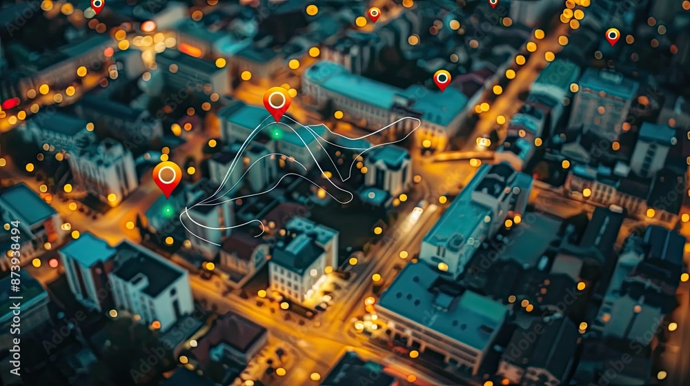 Overhead City Map with Pinned Local Businesses Highlighting SEO and ...