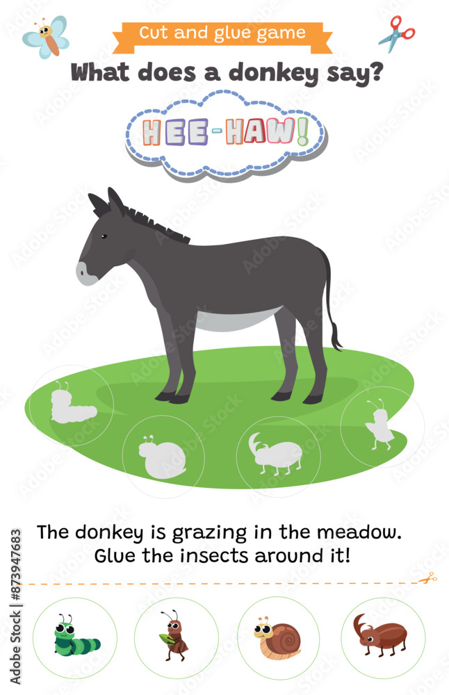 Learning animal sounds. Cut and glue educational children game. What ...