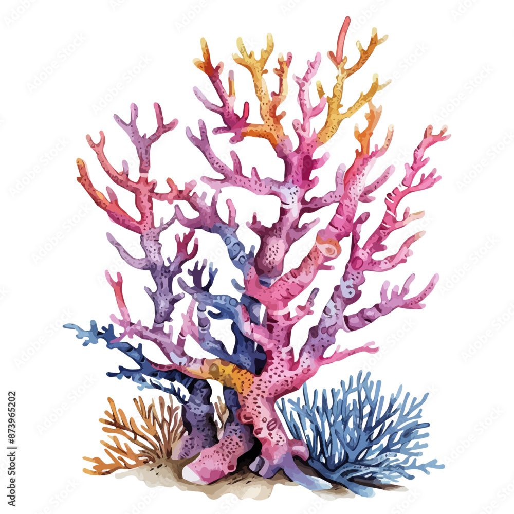 Watercolor painting vector of a sea coral, isolated on a white ...