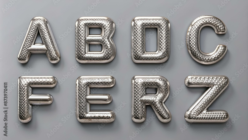 Alphabet letter set with glossy metal texture (chrome, steel, silver ...