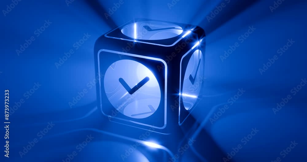 Iconic cube animation self emitting light rays through Time Clock ...