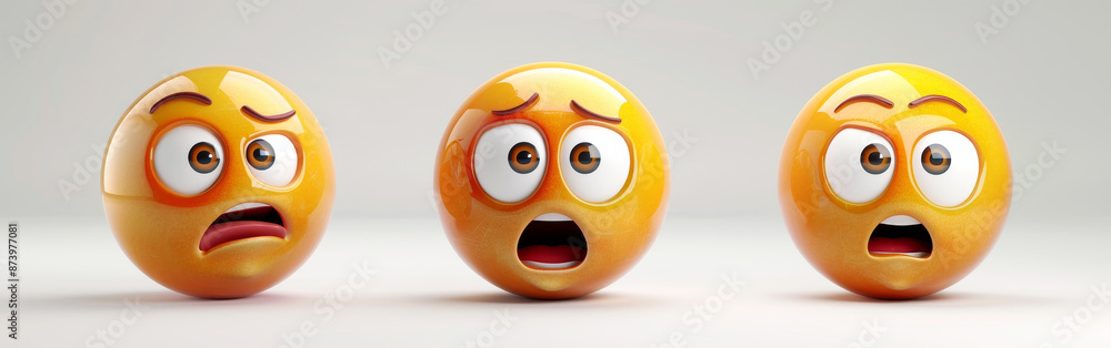 3D emoji of thinking face in three different views on white background ...