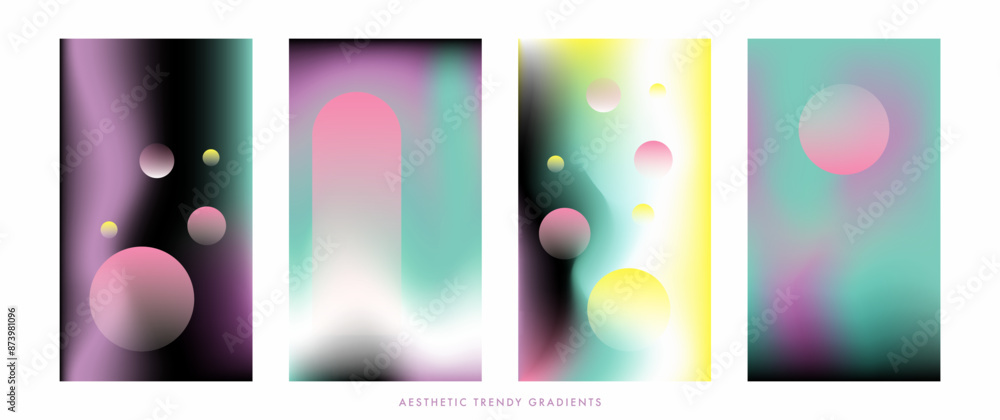 Aesthetic futuristic gradient post frame. Neon. Blurry vector story set ...