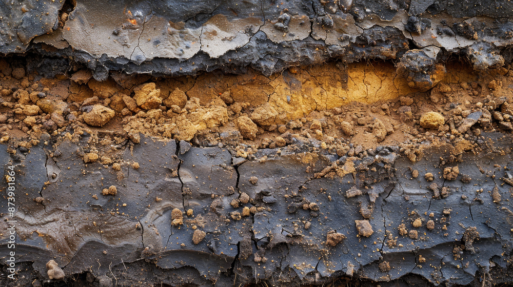 Cross section of soil revealing underground layers and textures with ...