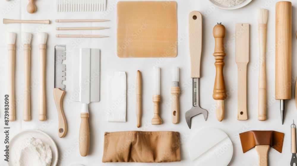 Modern tool kit layout featuring an assortment of cutters, sticks, and ...