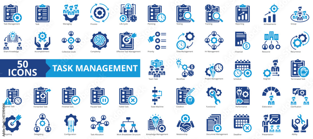 Task management icon collection set. Containing task, managing, process ...