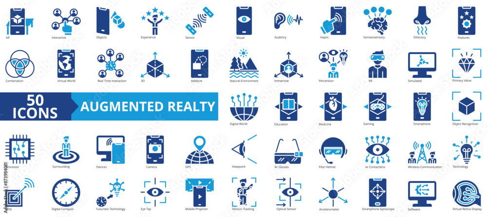 Augmented realty icon collection set. Containing ar, interactive ...
