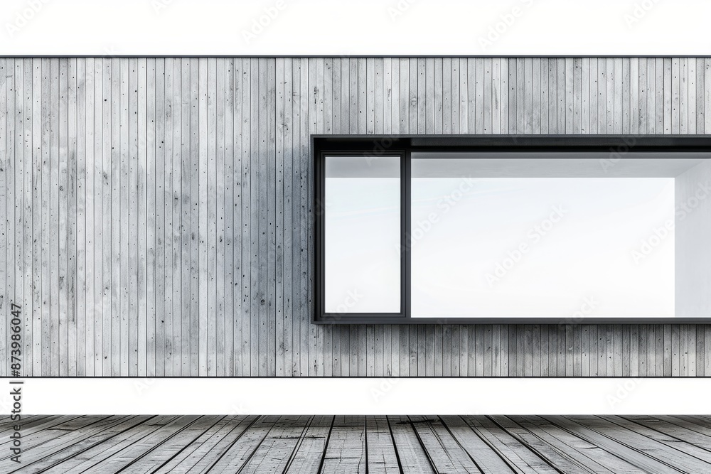 Minimalist modern exterior wall with large black window, highlighting ...
