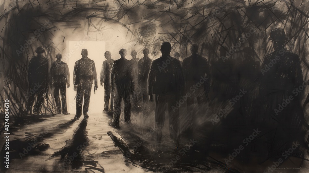 Graphite and style chalk drawing depicting a World War II prisoner of ...