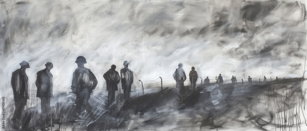 Graphite and style chalk drawing depicting a World War II prisoner of ...