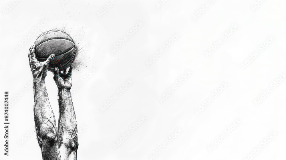 Pencil sketch illustration of basketball athlete hand shooting ball at ...