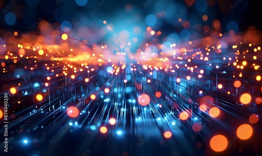 Abstract technology background with illuminated fiber optic network ...