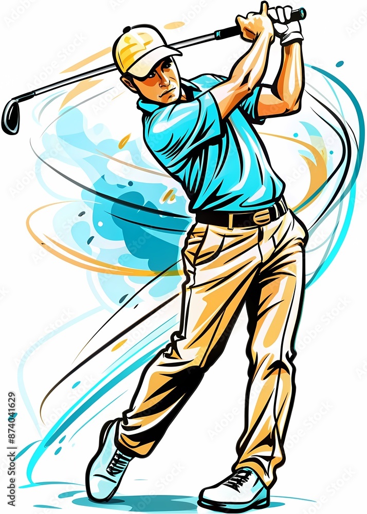 Golfer Perfecting His Swing: Dynamic Golf Illustration, ideal for ...