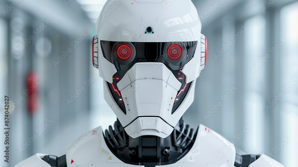 Design a robotic character with sleek, mechanical features and ...