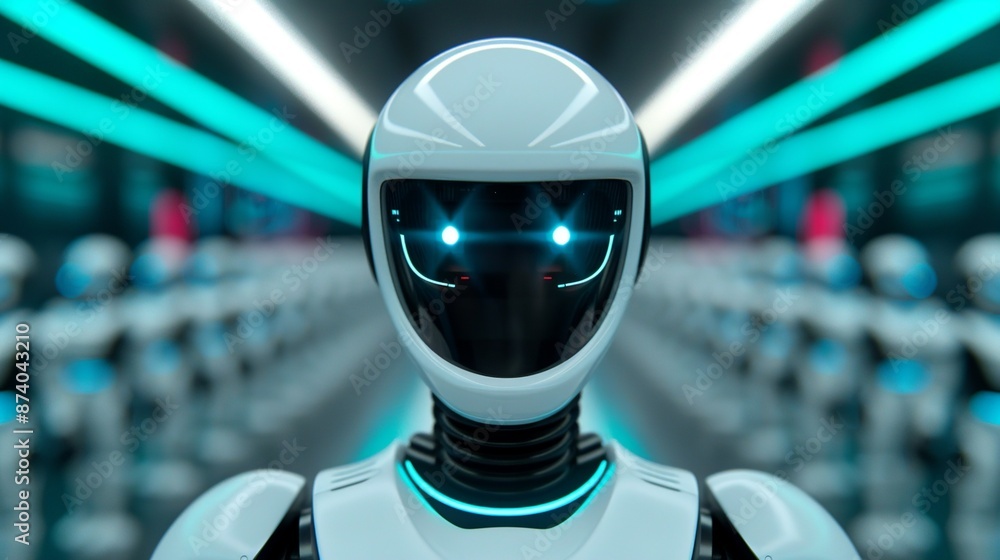 Design a robotic character with sleek, mechanical features and ...