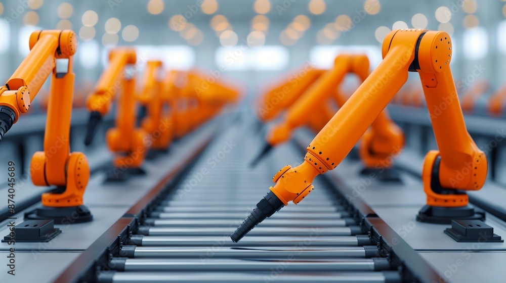 Design an industrial robot assembly line with mechanical precision and ...