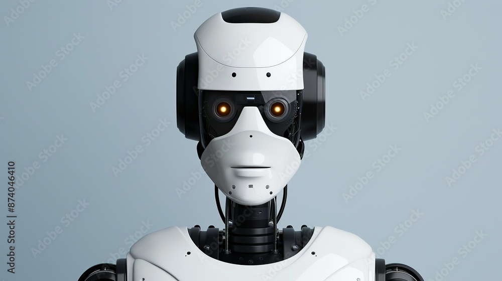 Design a robotic character with sleek, mechanical features and ...