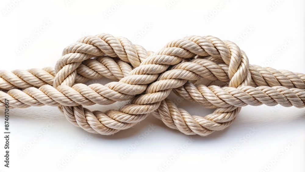 Crucial nautical rope knot, perfectly tied square knot, stands alone on ...