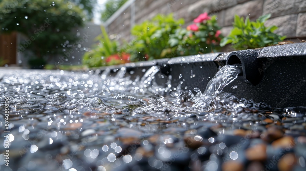 Detailed view of splash block placement at downspout exits for ...