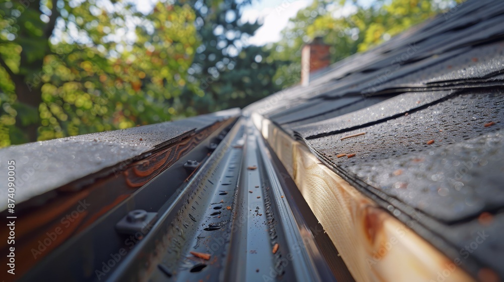 Gutter Goes Up A section of gutter is carefully placed onto the secured ...