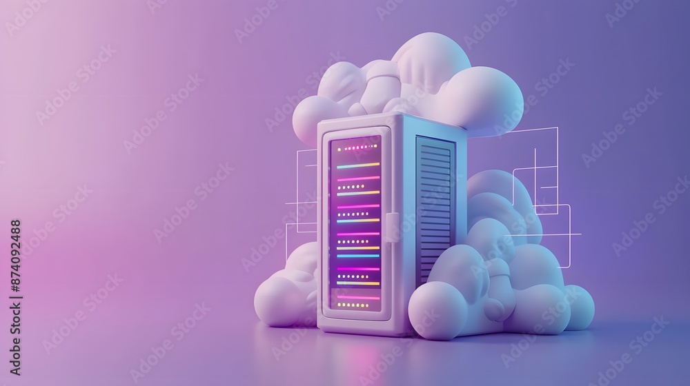 Cloud server technology visualized through a 3D illustration featuring ...