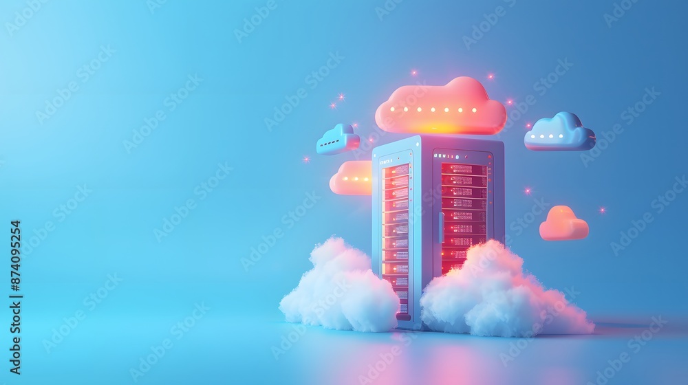 Futuristic Cloud Computing Data Center With Glowing Servers Surrounded By Digital Clouds