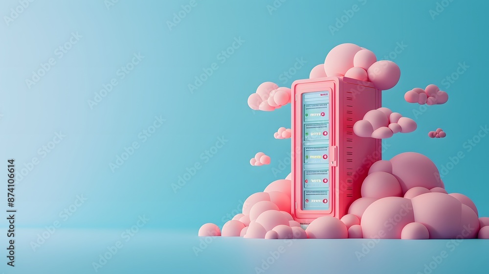 Surreal cloud server data storage with pastel colors, representing ...