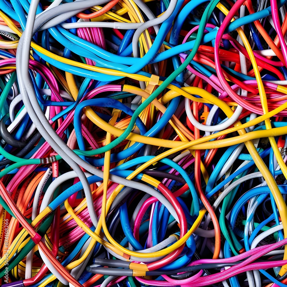 Tangled Mess of Colorful Extension Cords in an Industrial Workshop with ...
