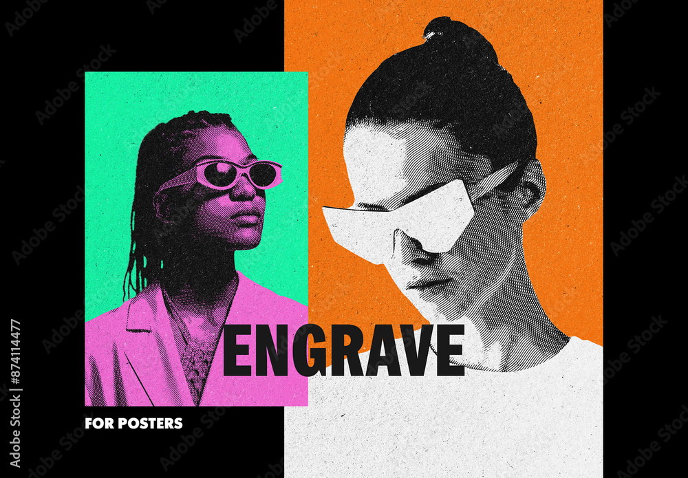 Color Engrave Poster Photo Effect Mockup Stock Template | Adobe Stock