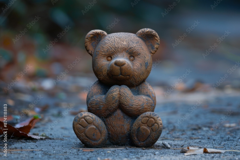 Cute Teddy Bear Statue in a Natural Outdoor Setting Stock Illustration ...