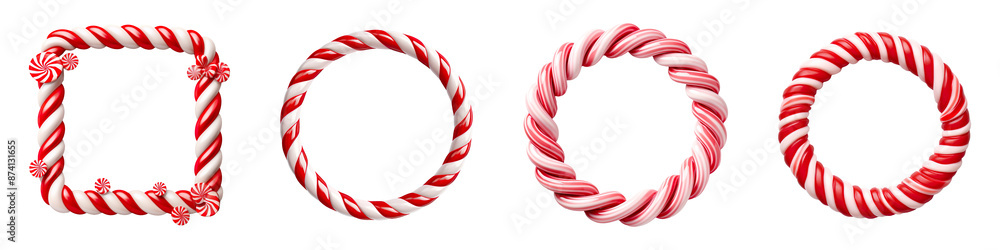 Collection of frames made of candy cane isolated on transparent ...