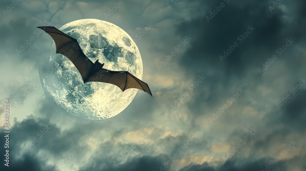 Bat Flying in Front of Full Moon - A bat flies in front of a full moon ...