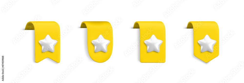 Vector Realistic 3d yellow Bookmarks set with silver star. Favorite ...